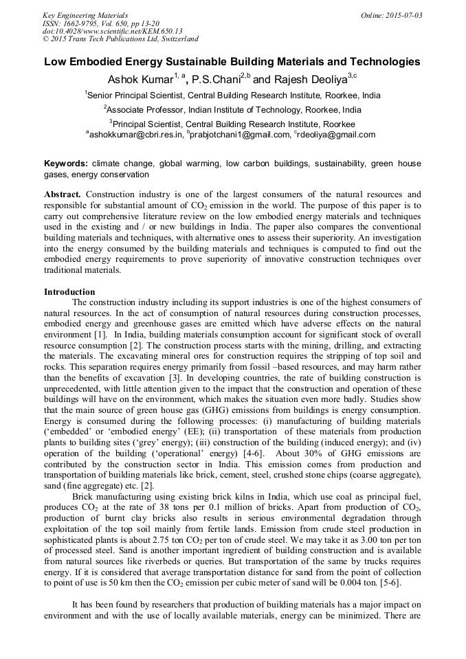 Low Embodied Energy Sustainable Building Materials and Technologies ...