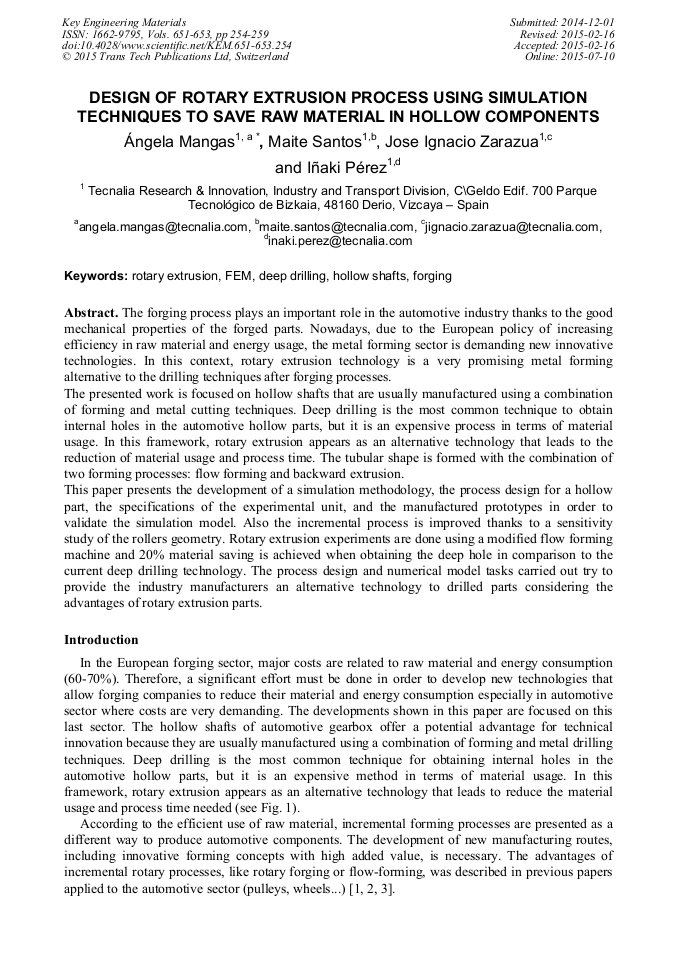 Design of Rotary Extrusion Process Using Simulation Techniques to Save ...