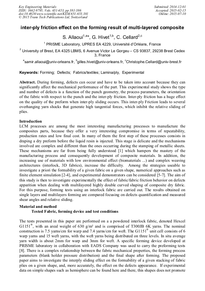Inter-Ply Friction Effect on the Forming Result of Multi-Layered ...