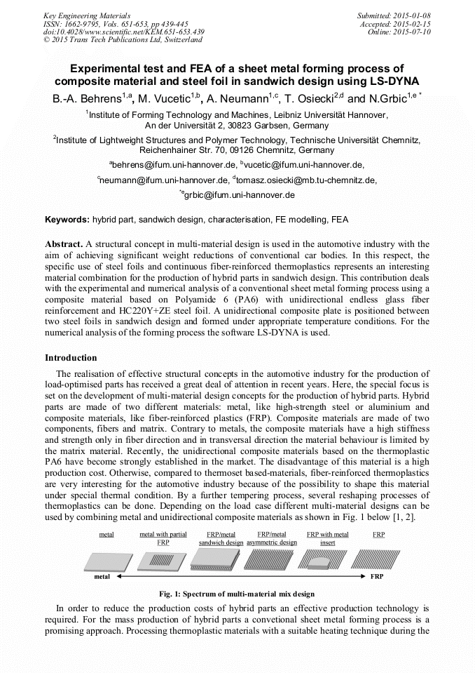 Experimental Test and FEA of a Sheet Metal Forming Process of Composite ...