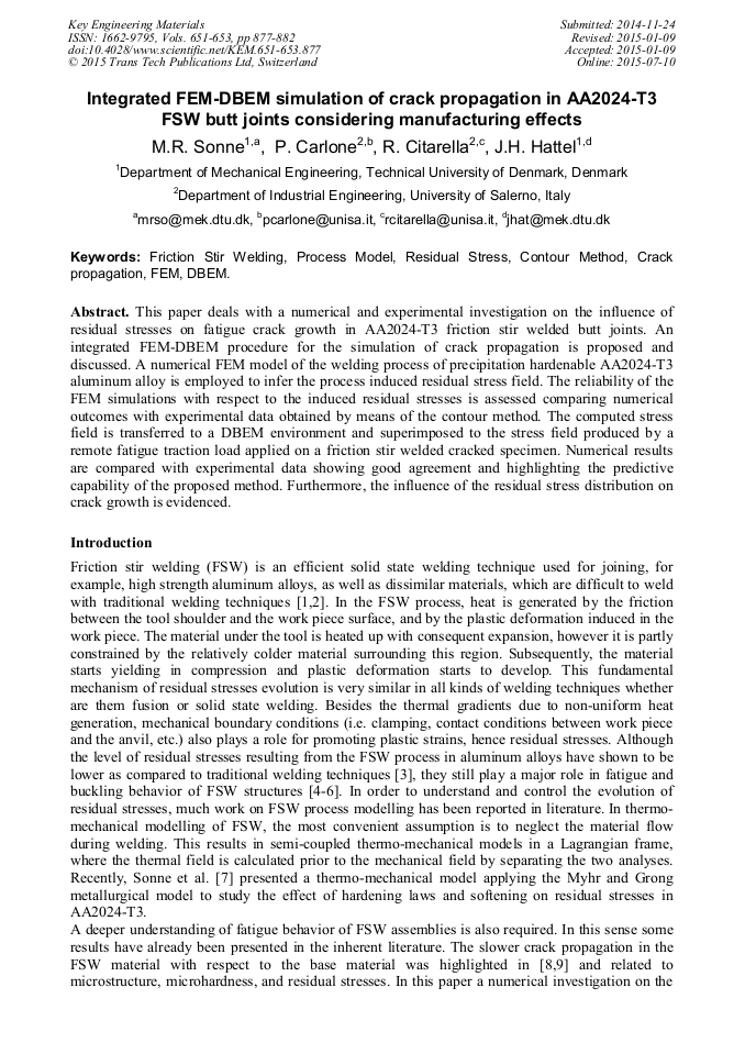 Integrated FEM-DBEM Simulation of Crack Propagation in AA2024-T3 FSW ...