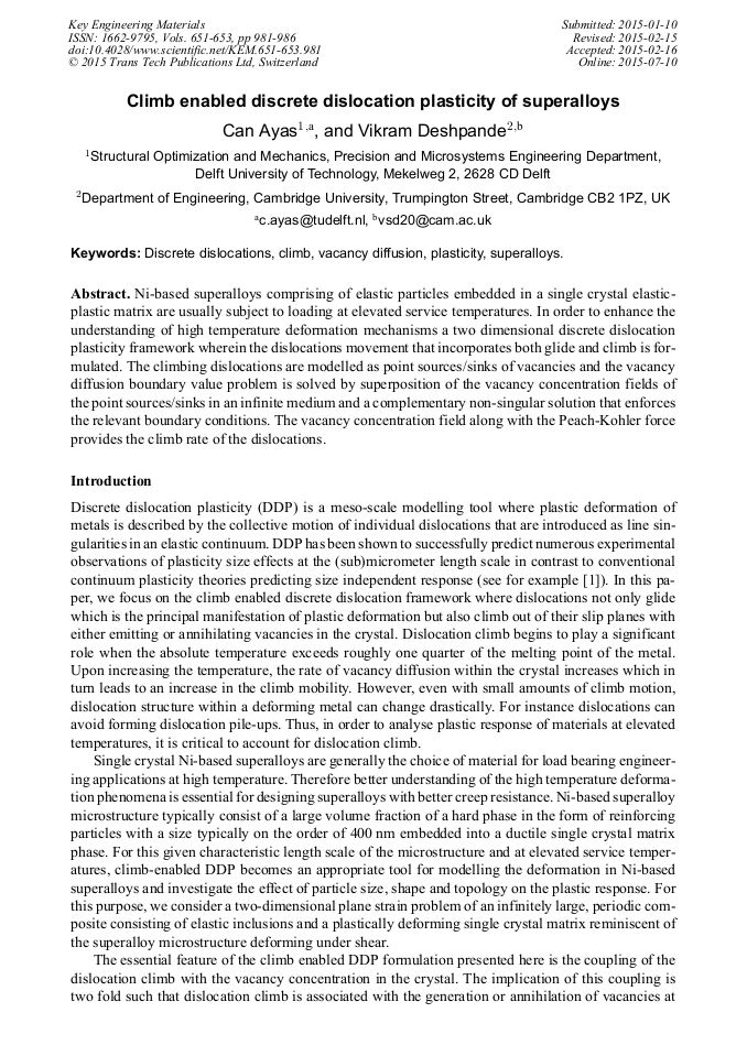 Climb Enabled Discrete Dislocation Plasticity of Superalloys ...