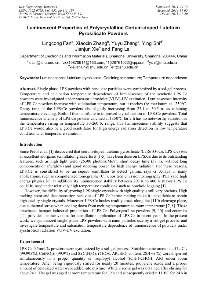Luminescent Properties of Polycrystalline Cerium-Doped Lutetium ...