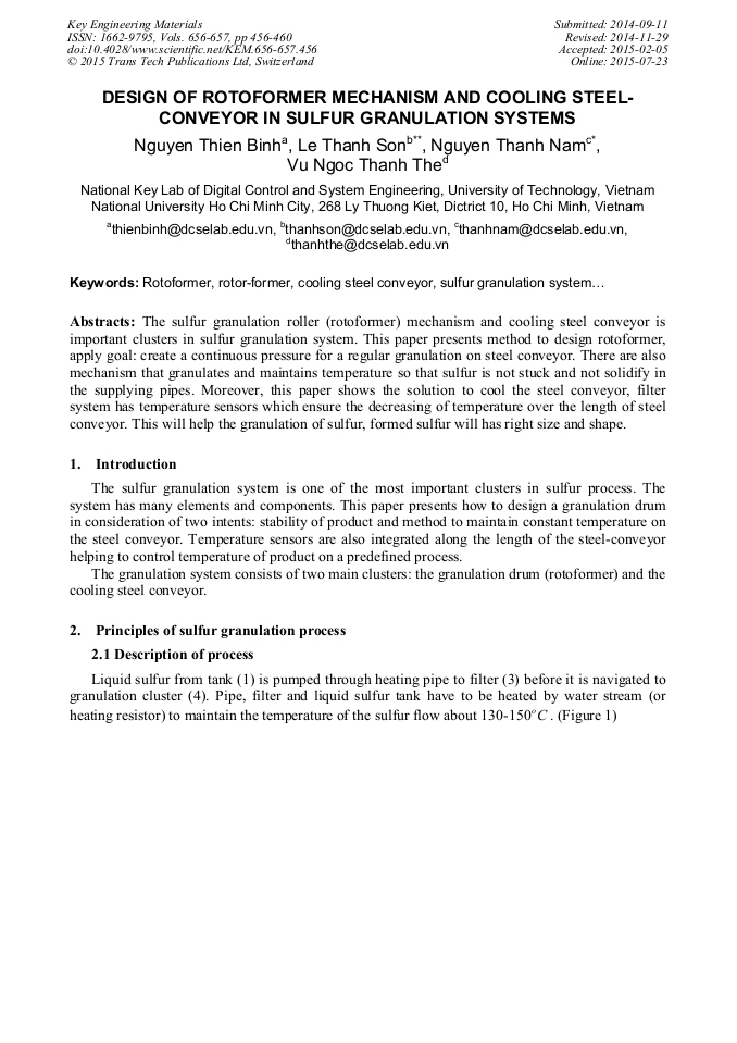 Design of Rotoformer Mechanism and Cooling Steel - Conveyor in Sulfur ...