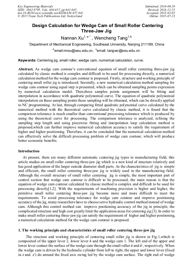Design Calculation for Wedge Cam of Small Roller Centering Three-Jaw ...