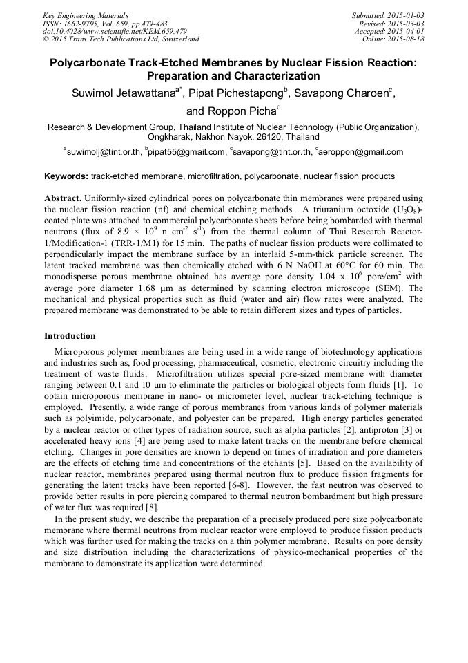 Polycarbonate Track-Etched Membranes by Nuclear Fission Reaction ...