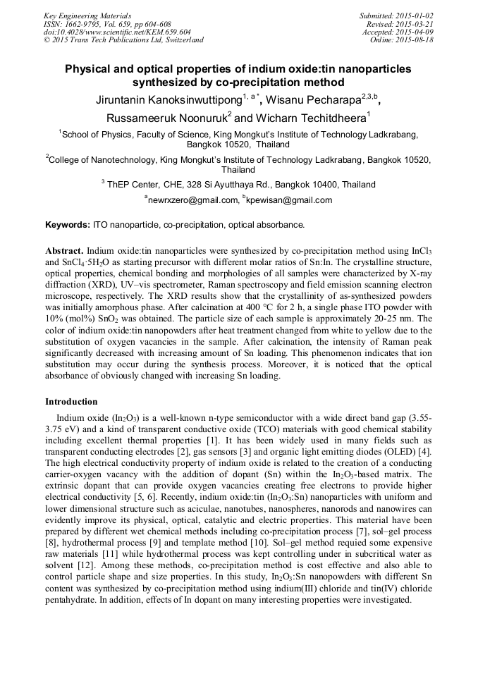 Physical and Optical Properties of Indium Oxide: Tin Nanoparticles ...