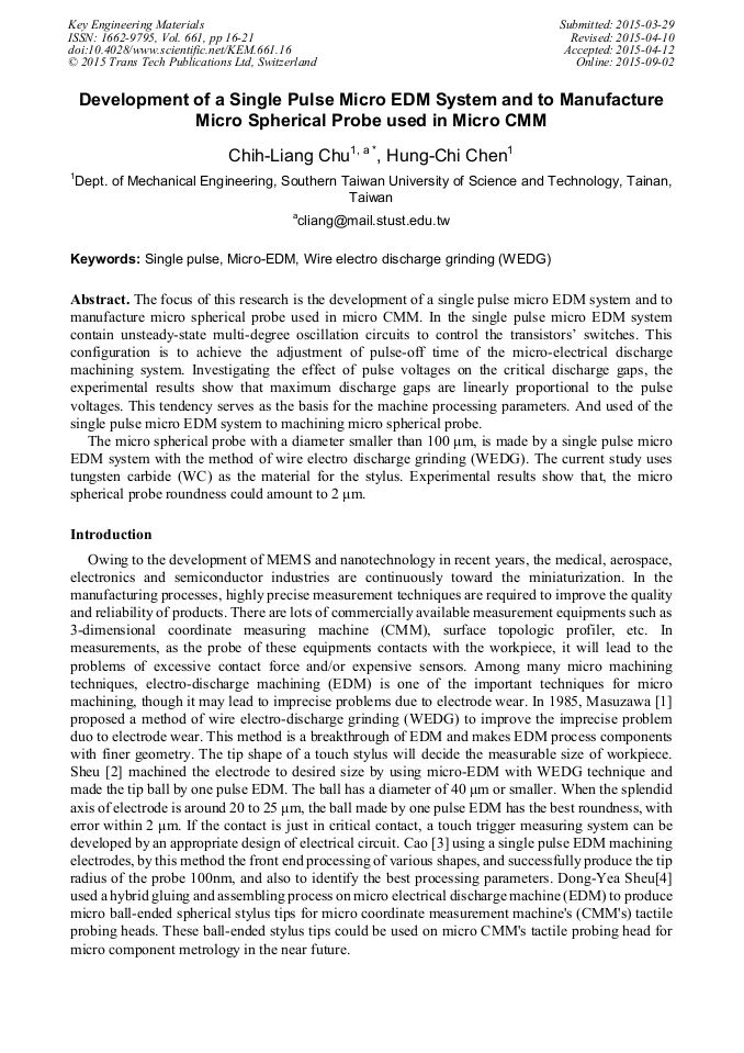 Development of a Single Pulse Micro EDM System and to Manufacture Micro ...