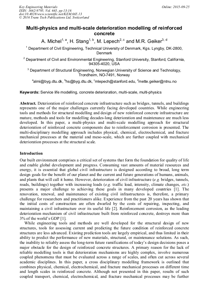 Multi-Physics and Multi-Scale Deterioration Modelling of Reinforced Concrete | Scientific.Net
