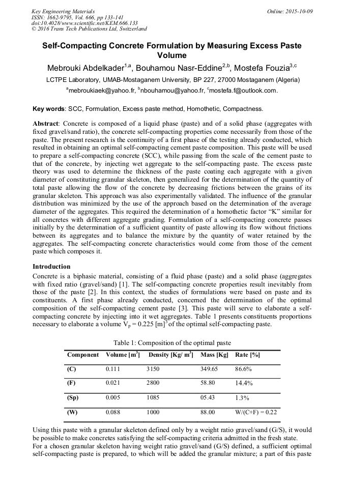 Self-Compacting Concrete Formulation by Measuring Excess Paste Volume ...