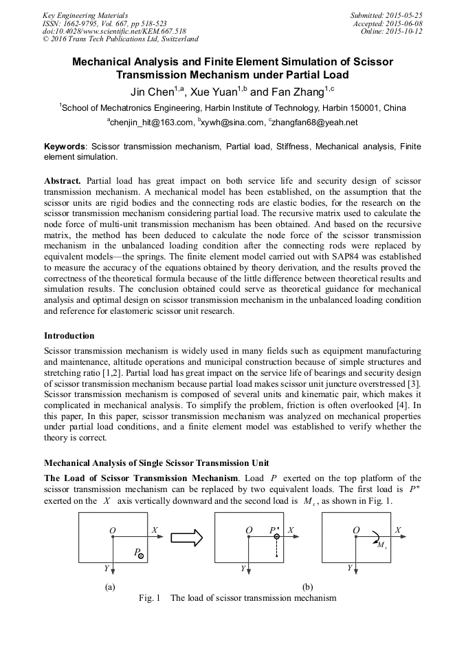 Mechanical Analysis and Finite Element Simulation of Scissor ...