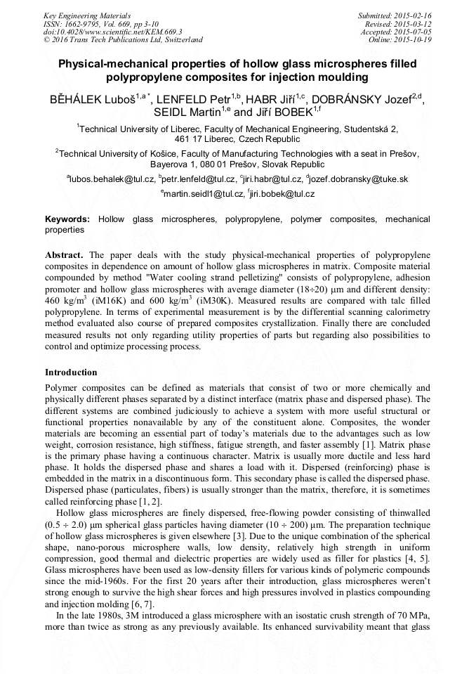 Physical-Mechanical Properties of Hollow Glass Microspheres Filled ...