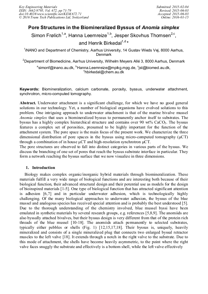 Pore Structures in the Biomineralized Byssus of Anomia simplex ...