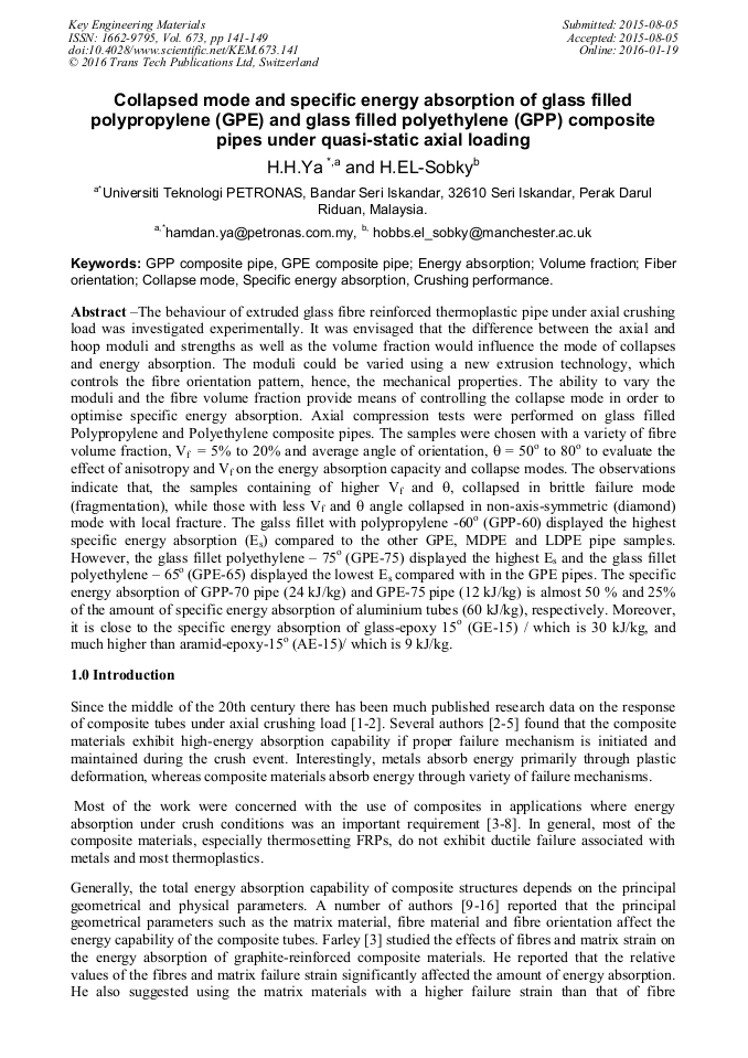 Collapsed Mode and Specific Energy Absorption of Glass Filled ...