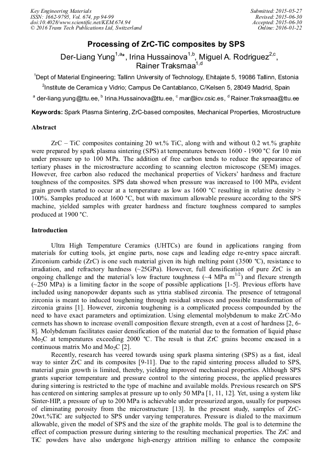 Processing of ZrC-TiC Composites by SPS | Scientific.Net