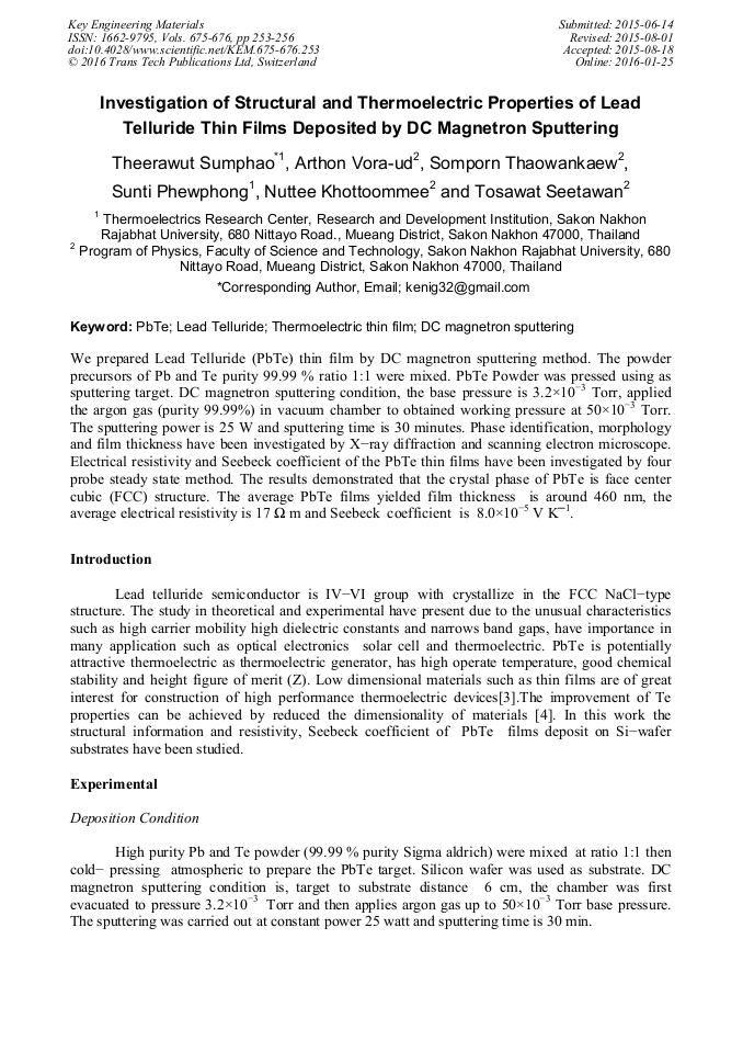 Investigation of Structural and Thermoelectric Properties of Lead ...