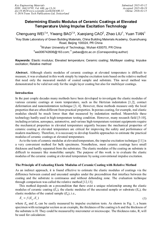 Determining Elastic Modulus of Ceramic Coatings at Elevated Temperature ...