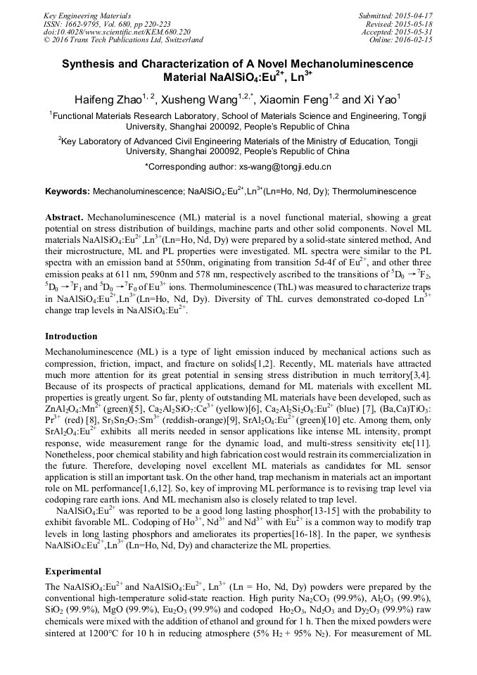 Synthesis and Characterization of a Novel Mechanoluminescence Material ...