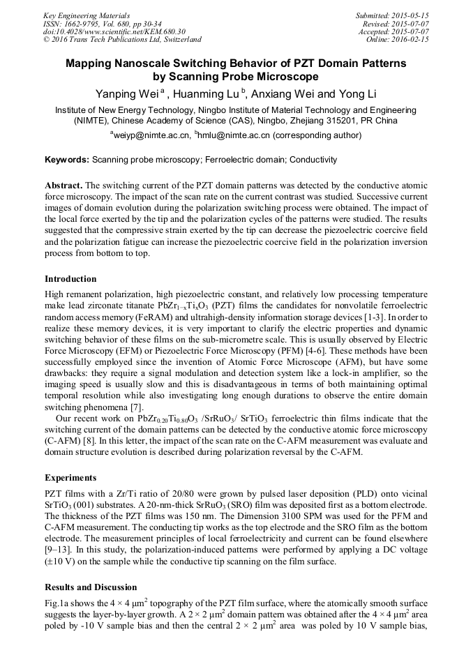Mapping Nanoscale Switching Behavior of PZT Domain Patterns by Scanning ...