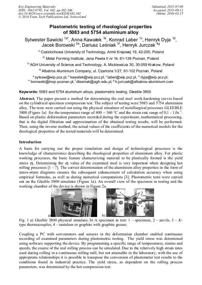 Plastometric Testing of Rheological Properties of 5083 and 5754 ...