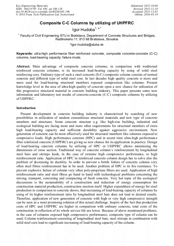 Composite C-C Columns by Utilizing of UHPFRC | Scientific.Net