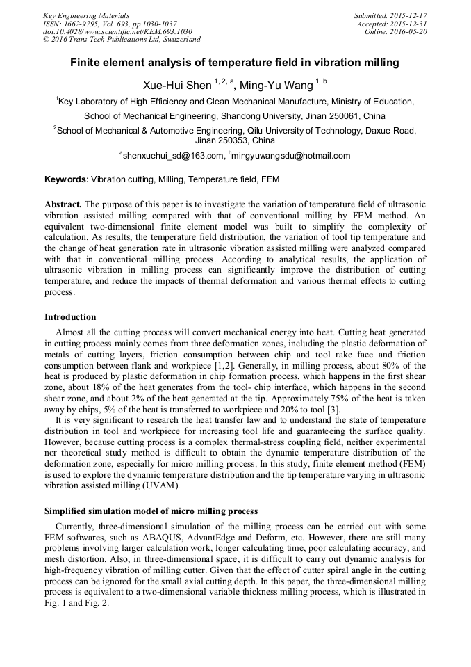 Finite Element Analysis of Temperature Field in Vibration Milling ...