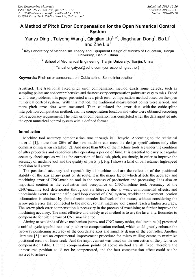 A Method of Pitch Error Compensation for the Open Numerical Control ...