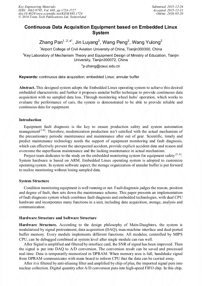 Continuous Data Acquisition Equipment Based on Embedded Linux System | Scientific.Net
