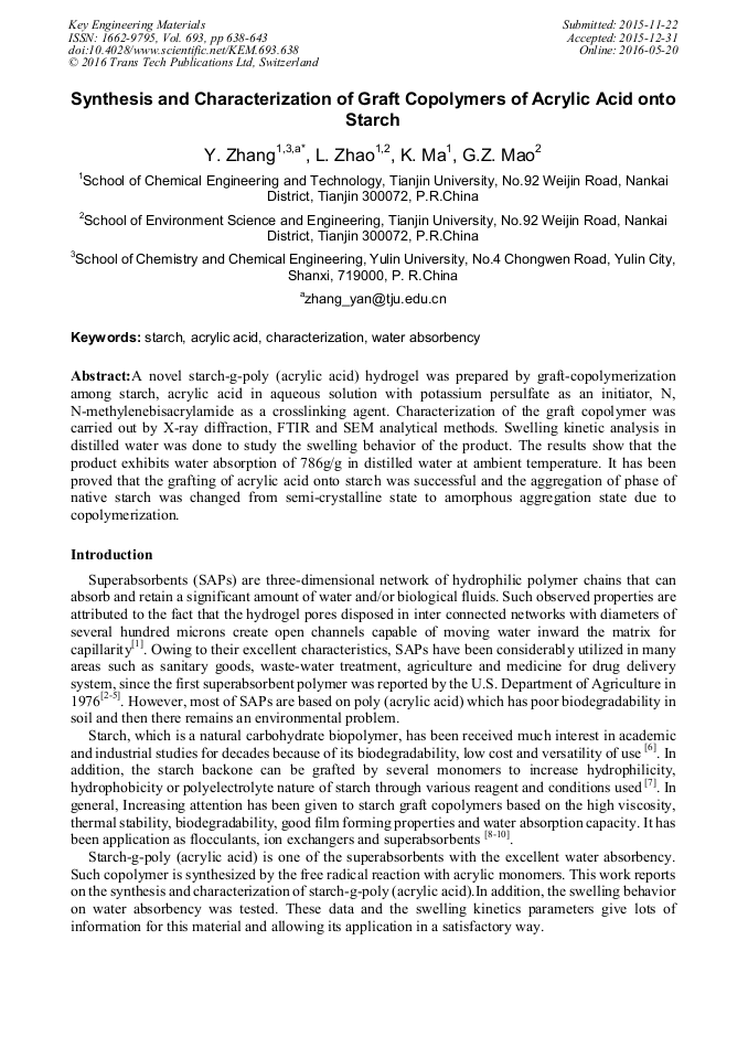 Synthesis and Characterization of Graft Copolymers of Acrylic Acid onto ...