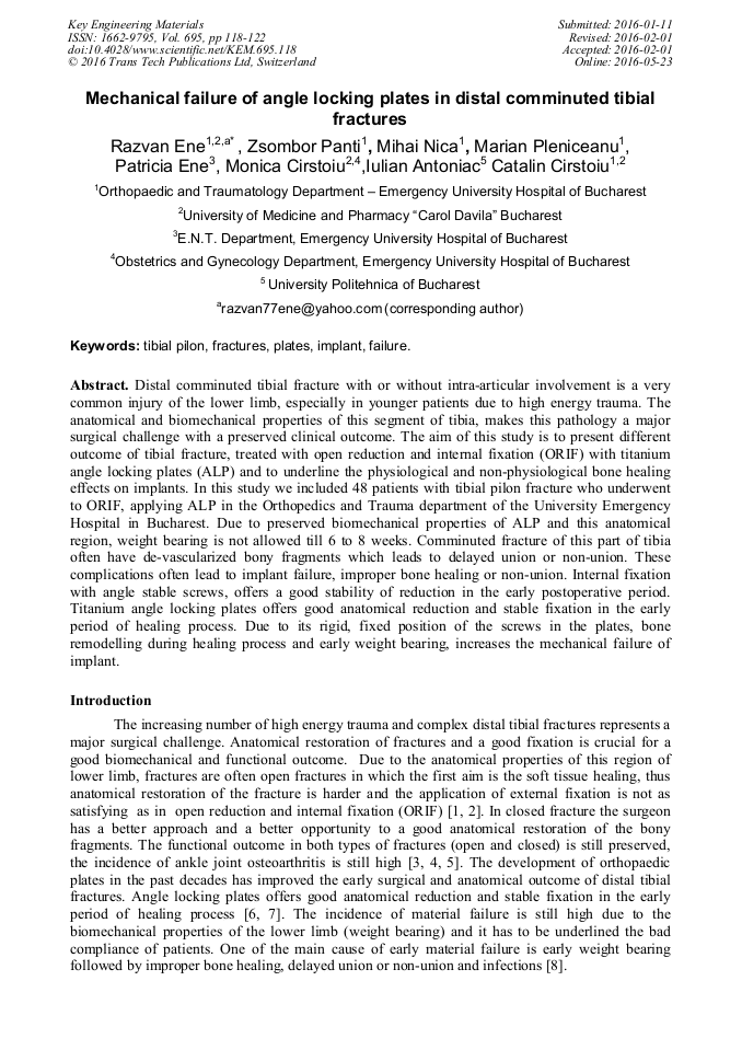 Mechanical Failure of Angle Locking Plates in Distal Comminuted Tibial ...