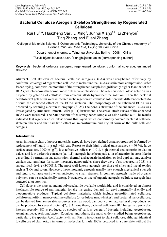Bacterial Cellulose Aerogels Skeleton Strengthened by Regenerated ...