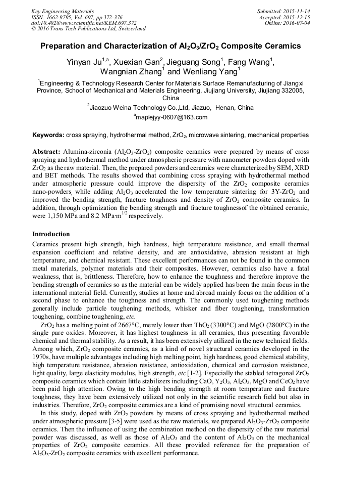 Preparation and Characterization of Al2O3/ZrO2 Composite Ceramics ...