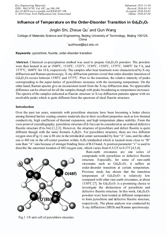 Influence of Temperature on the Order-Disorder Transition in Gd2Zr2O7 ...