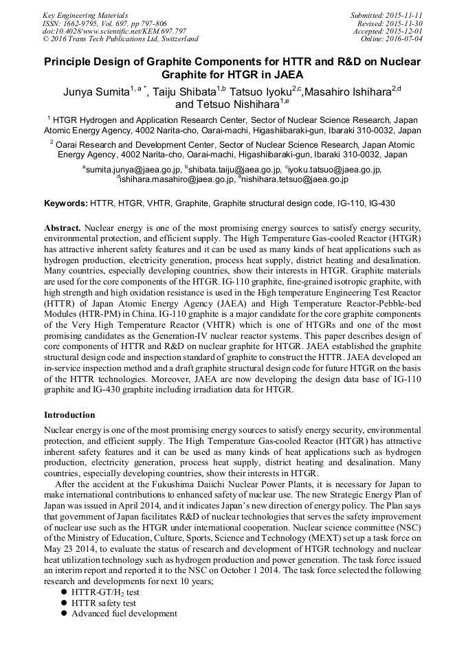 Principle Design of Graphite Components for HTTR and R&D on Nuclear ...