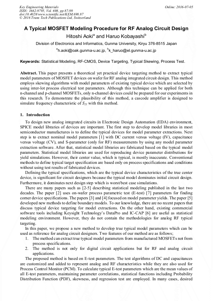 A Typical MOSFET Modeling Procedure for RF Analog Circuit Design ...
