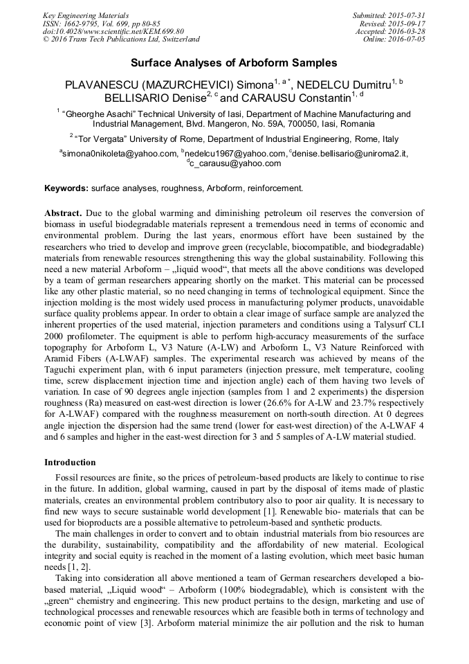 Surface Analyses of Arboform Samples | Scientific.Net