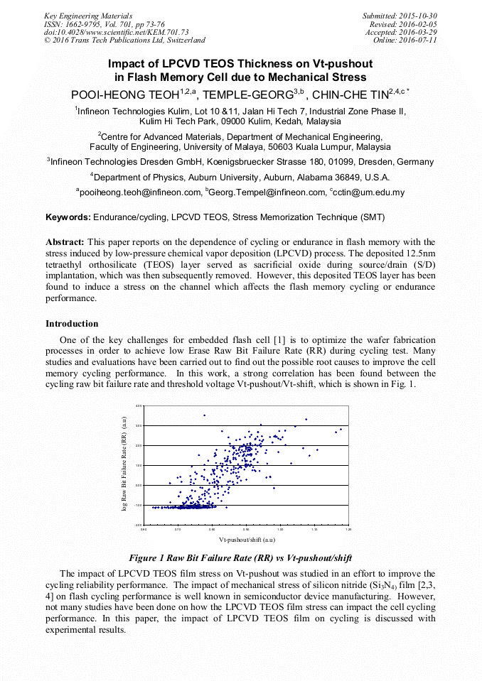 Impact of LPCVD TEOS Thickness on Vt-Pushout in Flash Memory Cell due ...