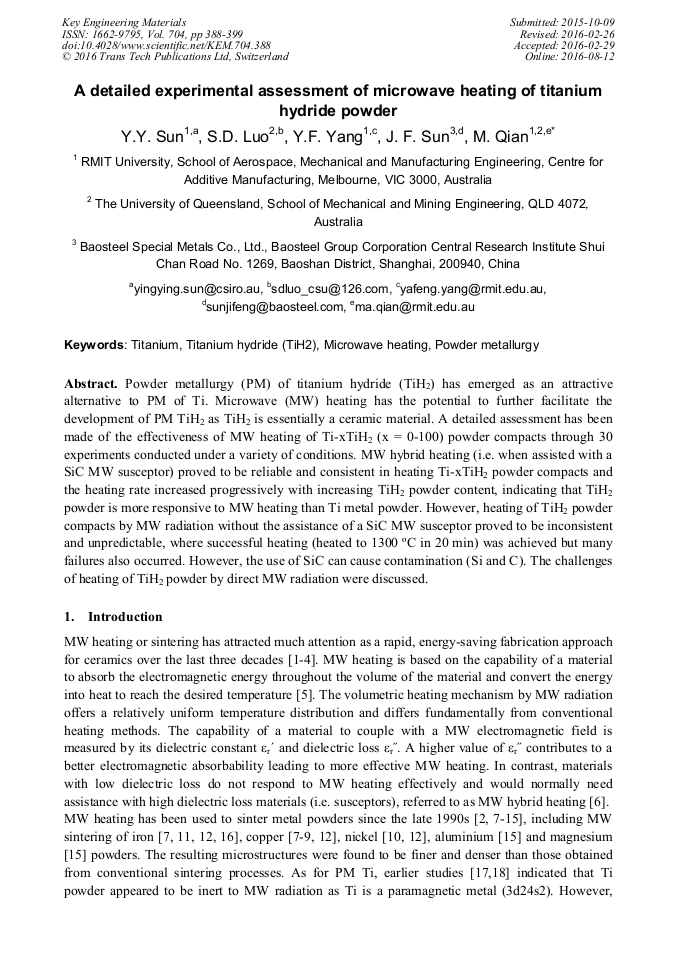 A Detailed Experimental Assessment of Microwave Heating of Titanium ...