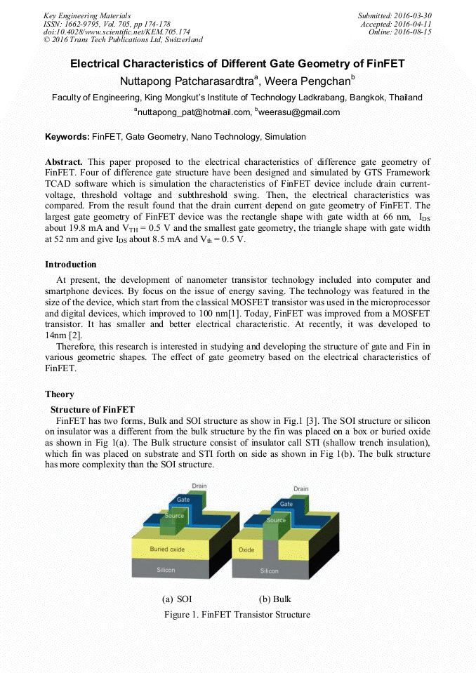 Electrical Characteristics of Different Gate Geometry of FinFET ...