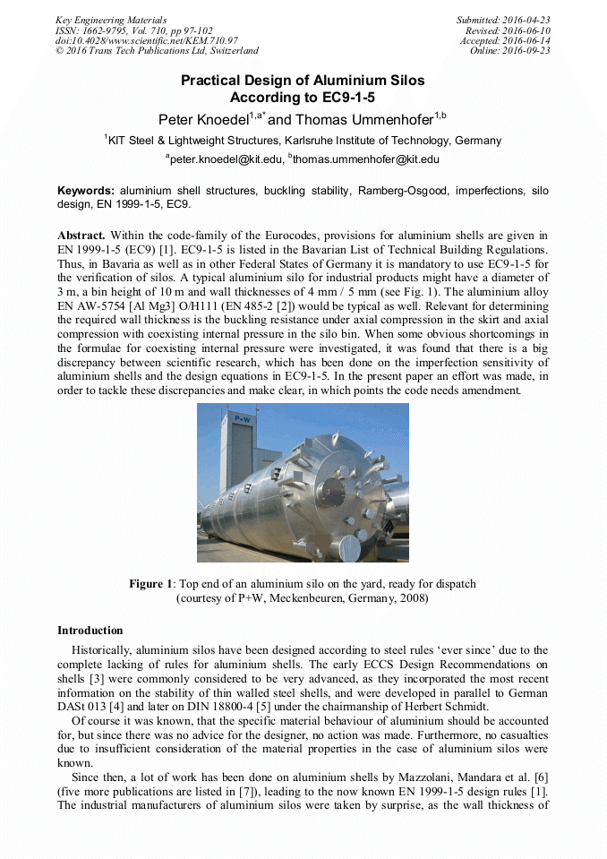 Practical Design of Aluminium Silos According to EC9-1-5 | Scientific.Net