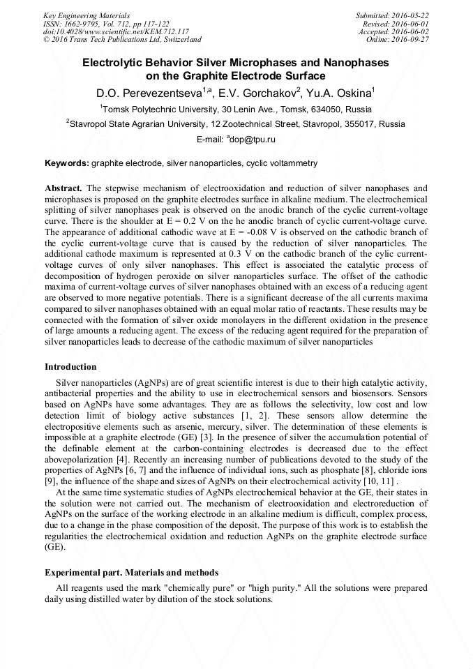 Electrolytic Behavior Silver Microphases and Nanophases on the Graphite ...