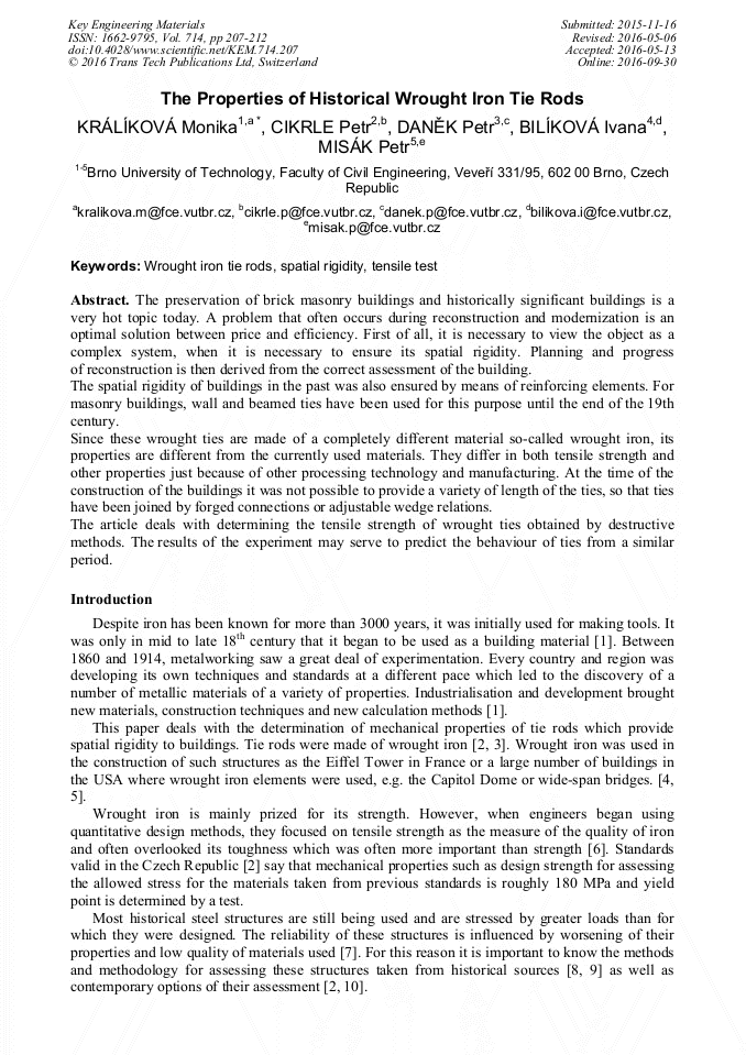 The Properties of Historical Wrought Iron Tie Rods | Scientific.Net