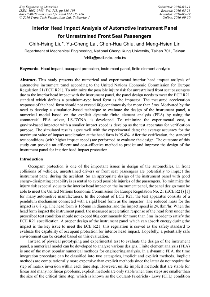 Interior Head Impact Analysis of Automotive Instrument Panel for ...