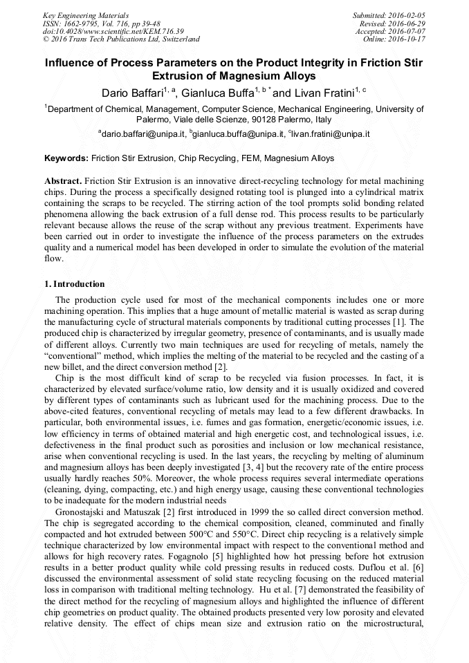 Influence of Process Parameters on the Product Integrity in Friction ...