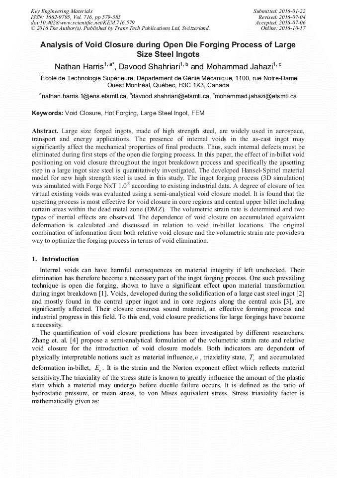 Analysis of Void Closure during Open Die Forging Process of Large Size ...