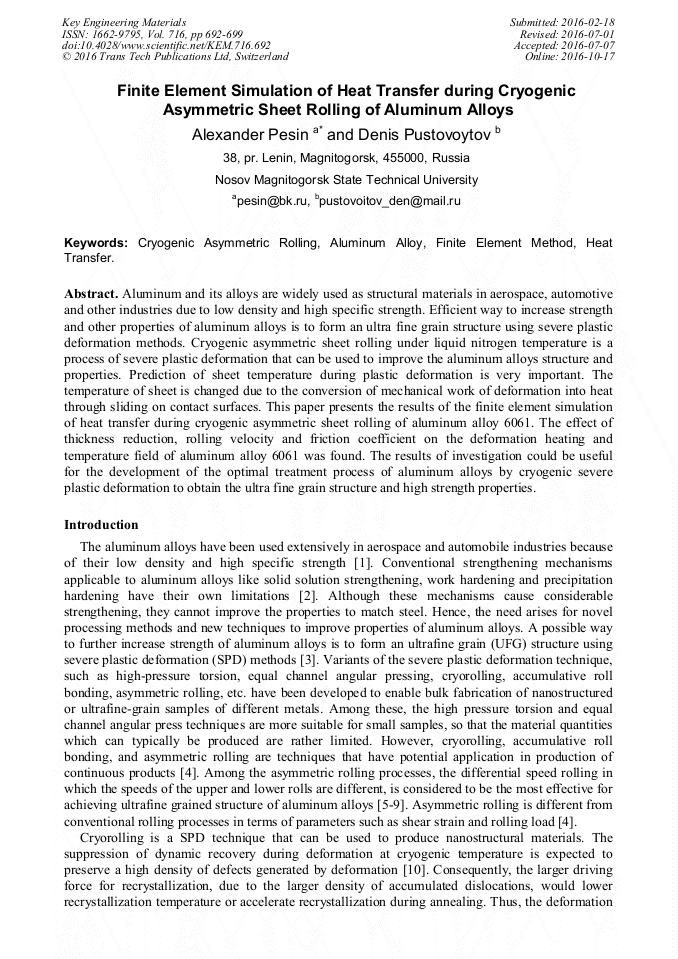 Finite Element Simulation of Heat Transfer during Cryogenic Asymmetric ...