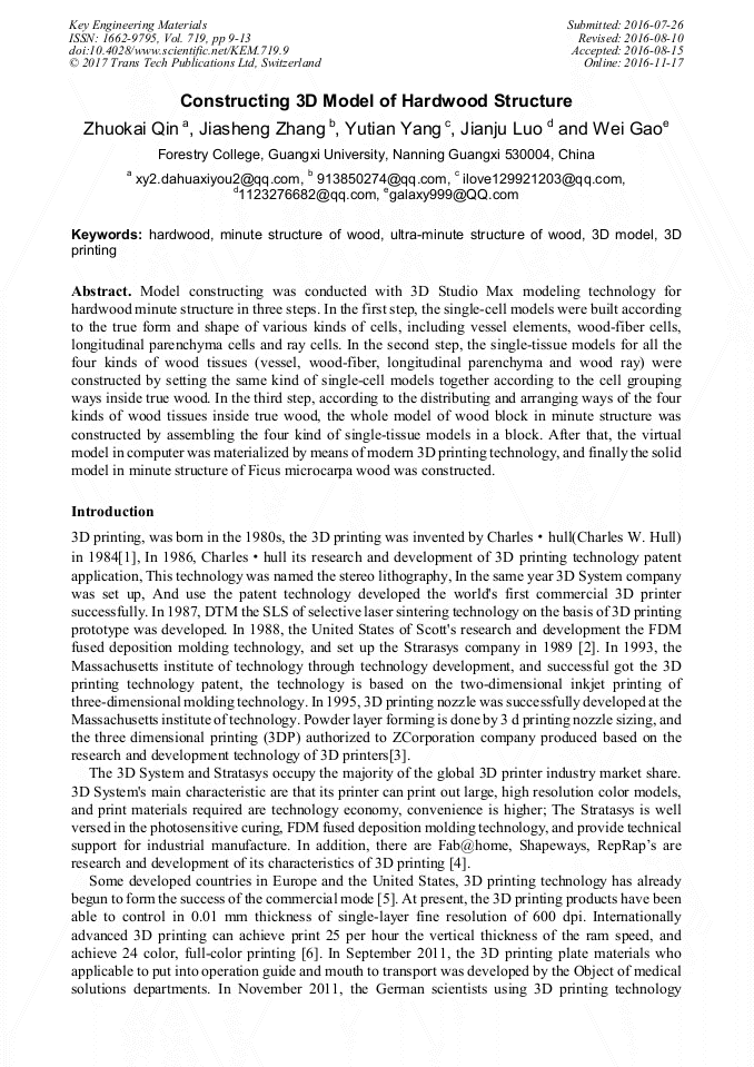 Constructing 3D Model of Hardwood Structure | Scientific.Net