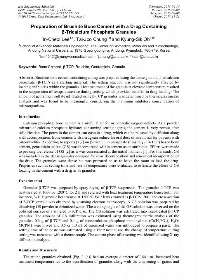 Preparation of Brushite Bone Cement with a Drug Containing β-Tricalcium ...