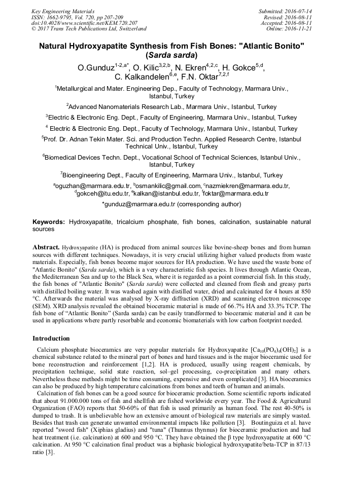 Natural Hydroxyapatite Synthesis from Fish Bones: "Atlantic Bonito ...