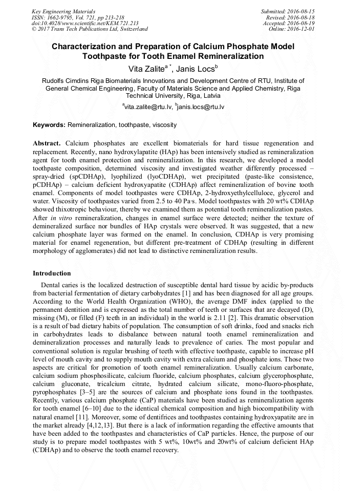 Characterization and Preparation of Calcium Phosphate Model Toothpaste ...